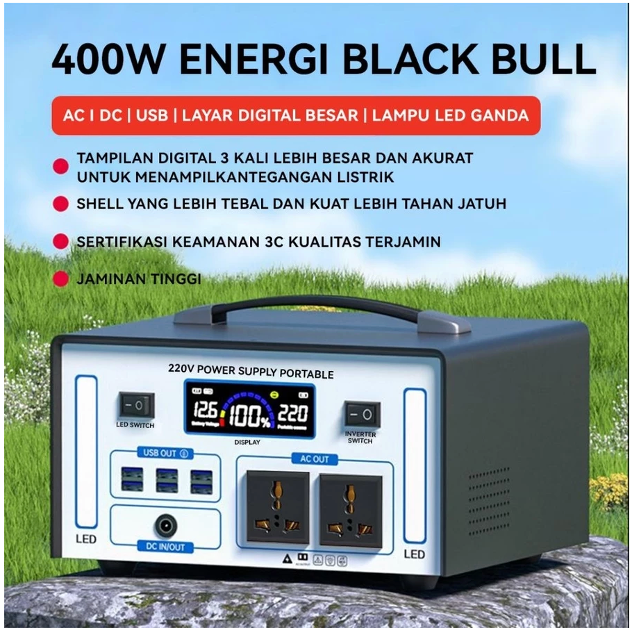 Genset Listrik Mini Portable Power Station Outdor camping 220V 400W/50 ...